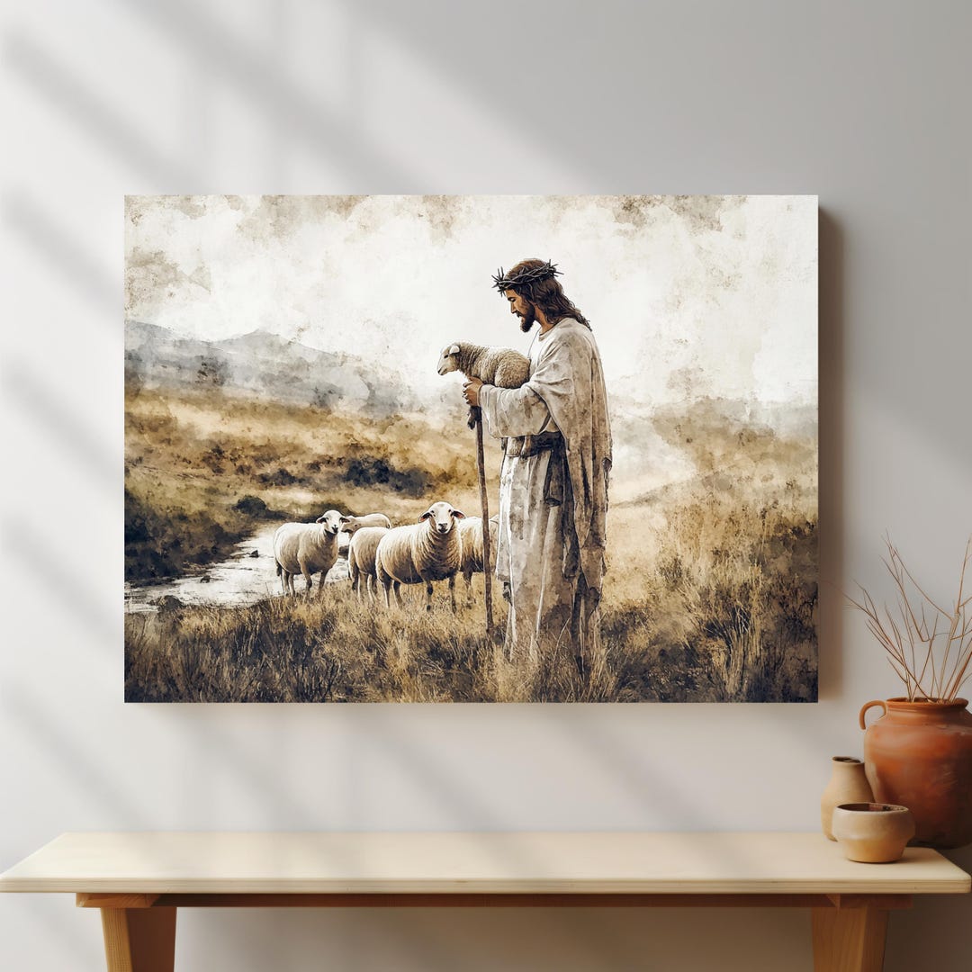 The Faithful Shepherd Canvas - Sacrifice & Guidance Landscape Art - Etsy