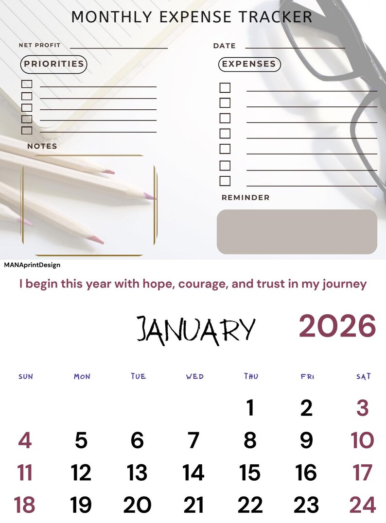 Calendar With Monthly Expense Tracker - Etsy