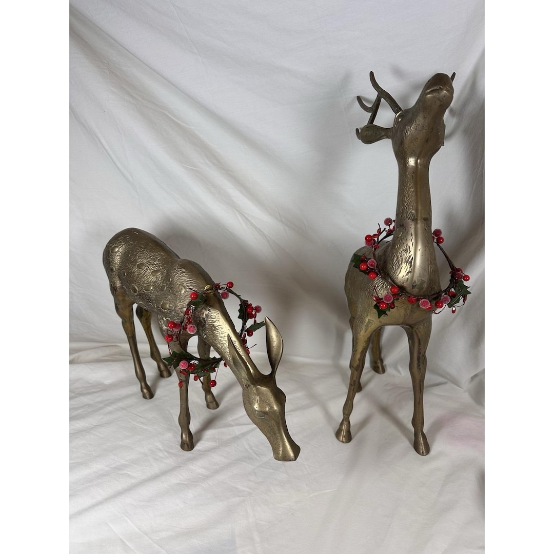 Vintage Large Solid Brass Deer Pair 22" MCM Made in Korea Reindeer ...