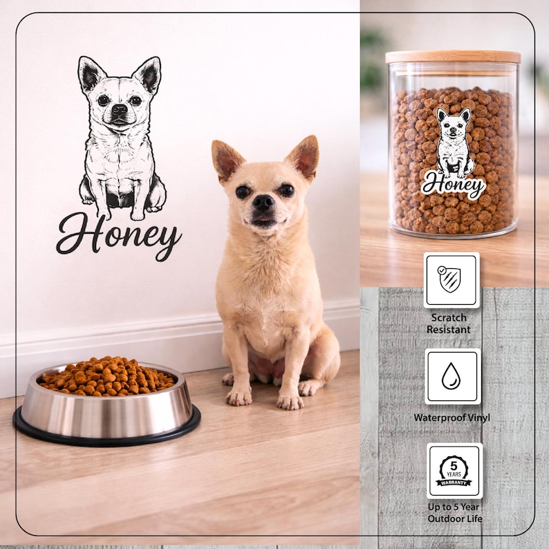 Custom Pet Portrait Vinyl Decal, Personalized Dog Sticker, Weatherproof ...