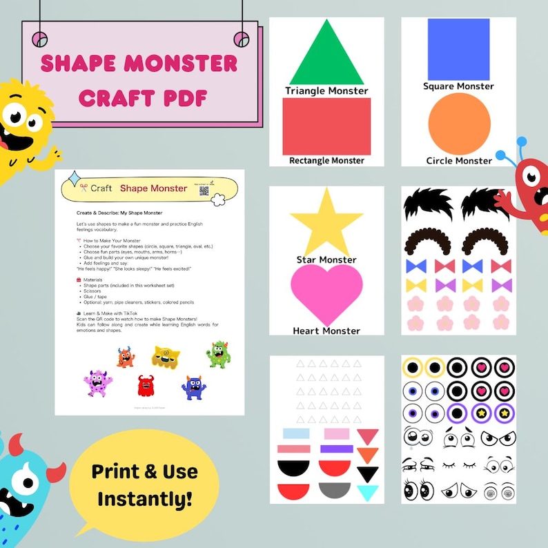 Shape Monster Craft Printable | Cut & Create Monster PDF (instant Use ...