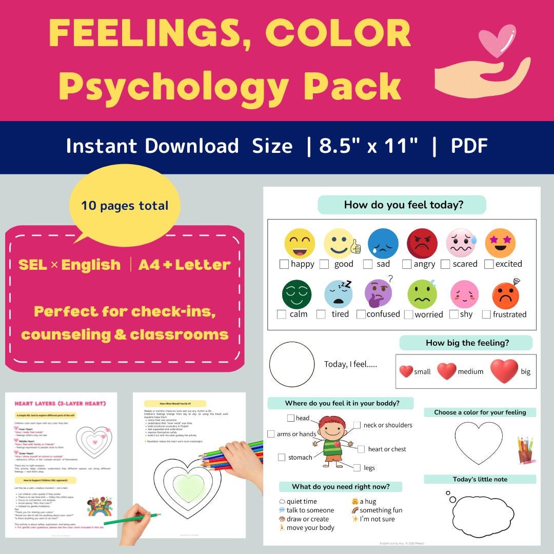 Feelings Check-in & Color Chart Set | SEL Printable for Kids - Etsy
