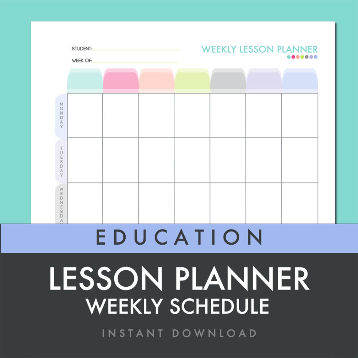 Weekly Lesson Planner Student Schedule Printable PDF INSTANT DOWNLOAD ...