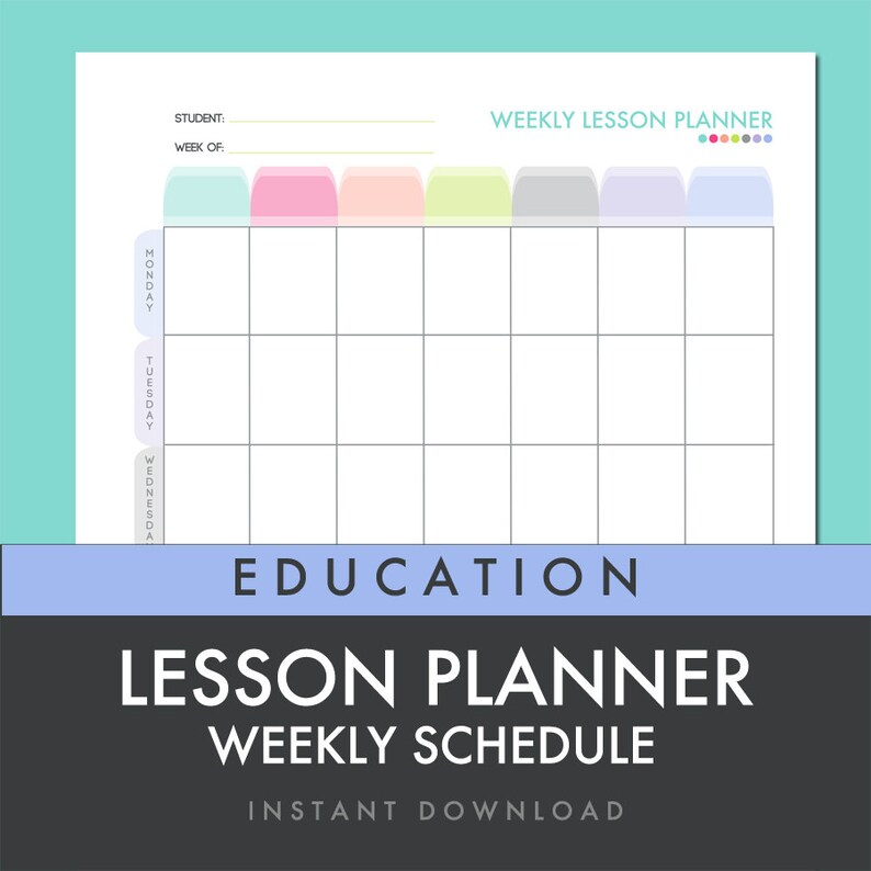 Weekly Lesson Planner Student Schedule Printable PDF INSTANT DOWNLOAD ...