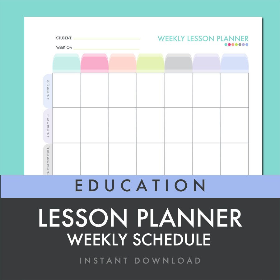 Weekly Lesson Planner Student Schedule Printable PDF INSTANT DOWNLOAD ...