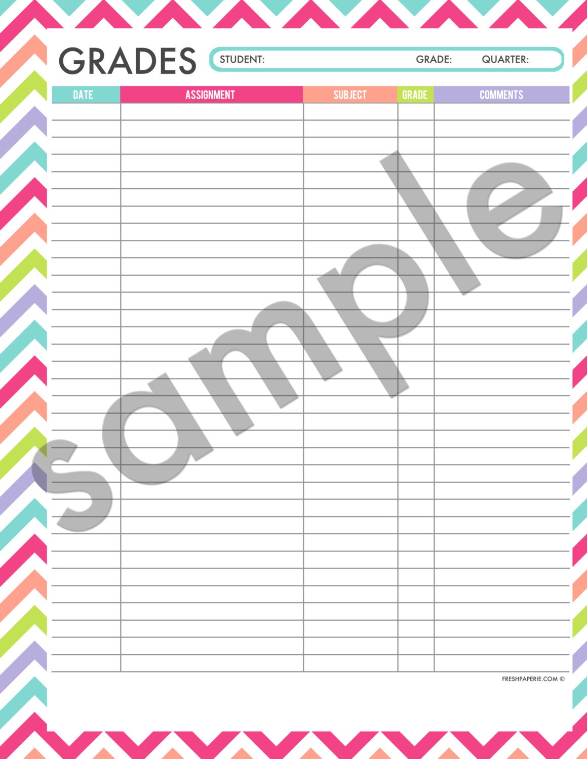 Grades Sheet Grading Worksheet Homeschool Printable Education Teacher ...