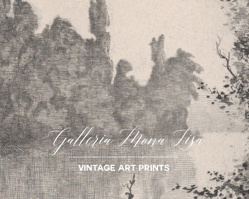 Vintage Landscape Sketch - Black and White Pastoral Landscape Drawing ...