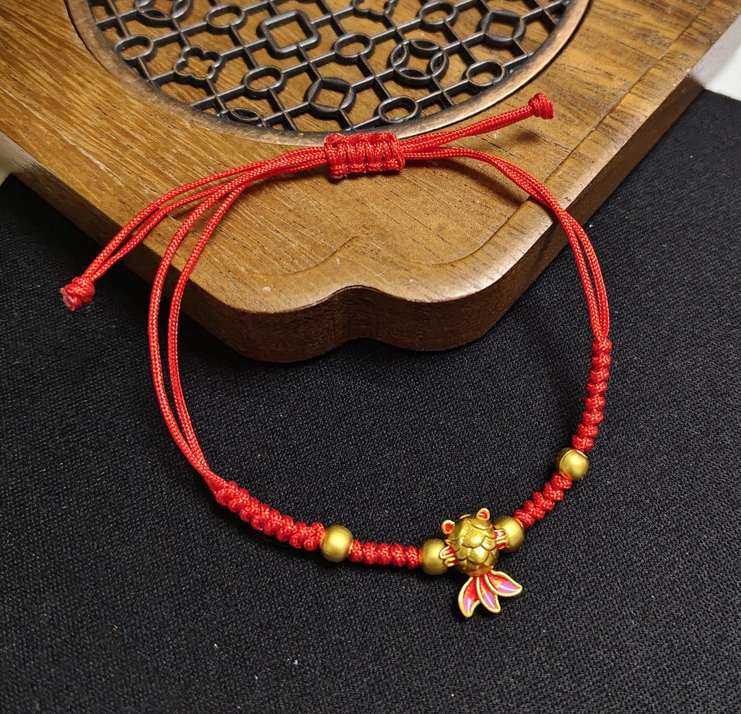 Adjustable Bohemian Inlaid Goldfish Pendant Red Bracelet, Handcrafted ...