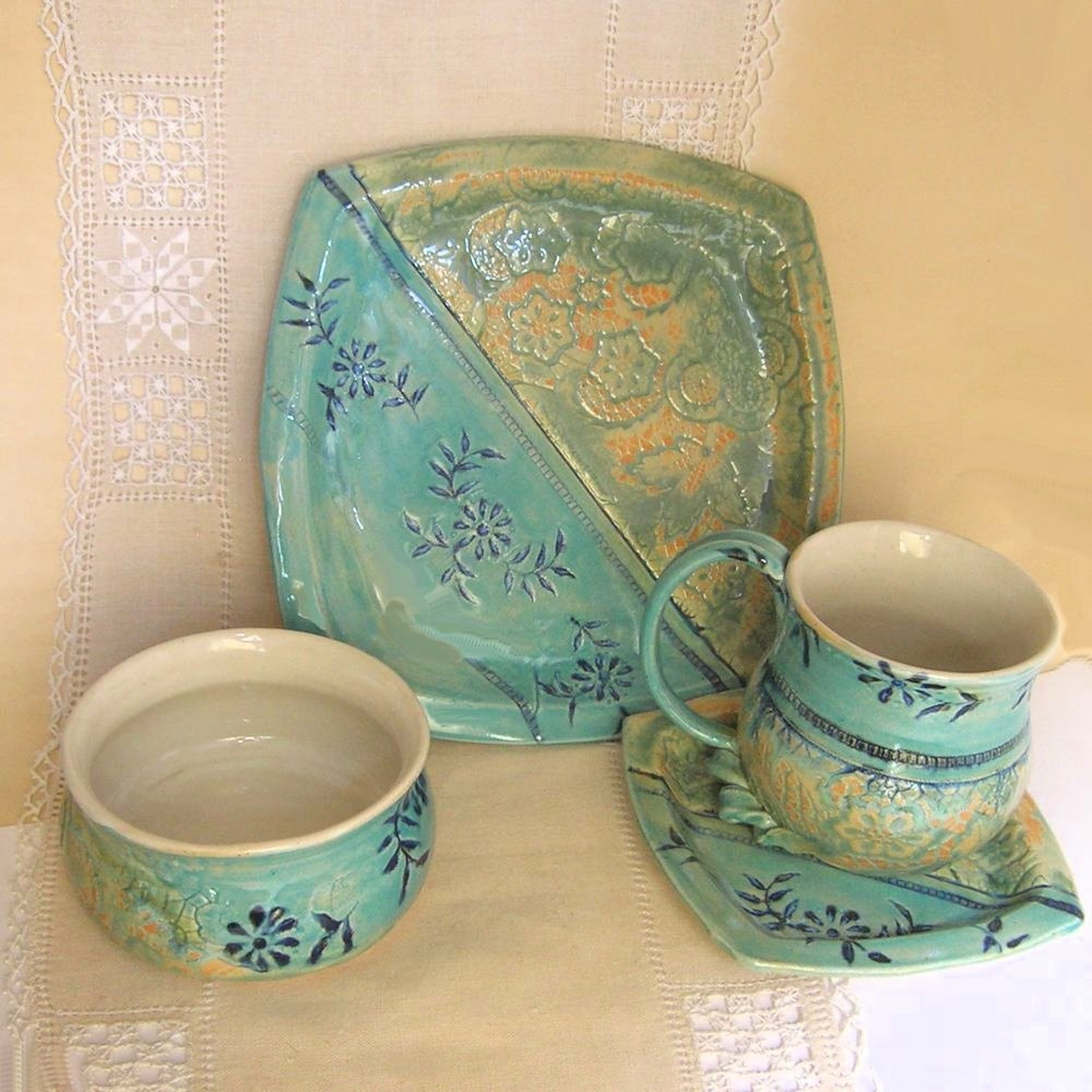 Square Turquoise 4 Piece Place Setting - Etsy