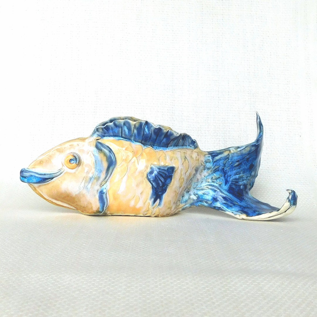 Fish Vase, Table Centerpiece in Indigo and Honeycomb - Etsy