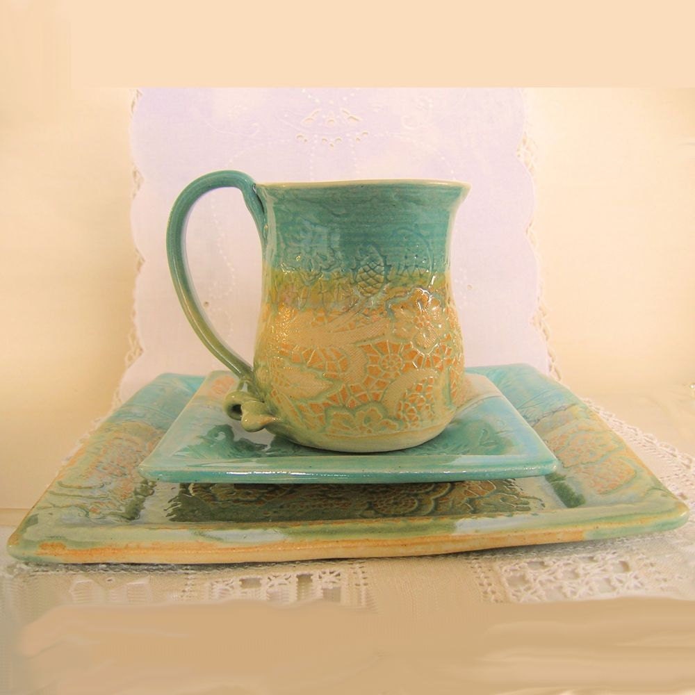 Square Pottery 3 Piece Place Setting - Etsy