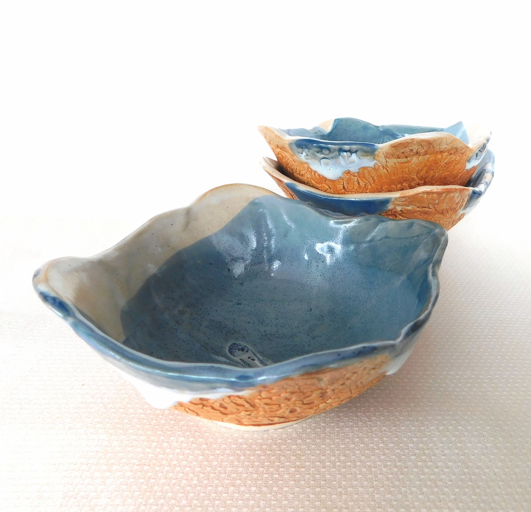 Hand-built Bowl, Single Serving Size in Blues and Terracotta - Etsy