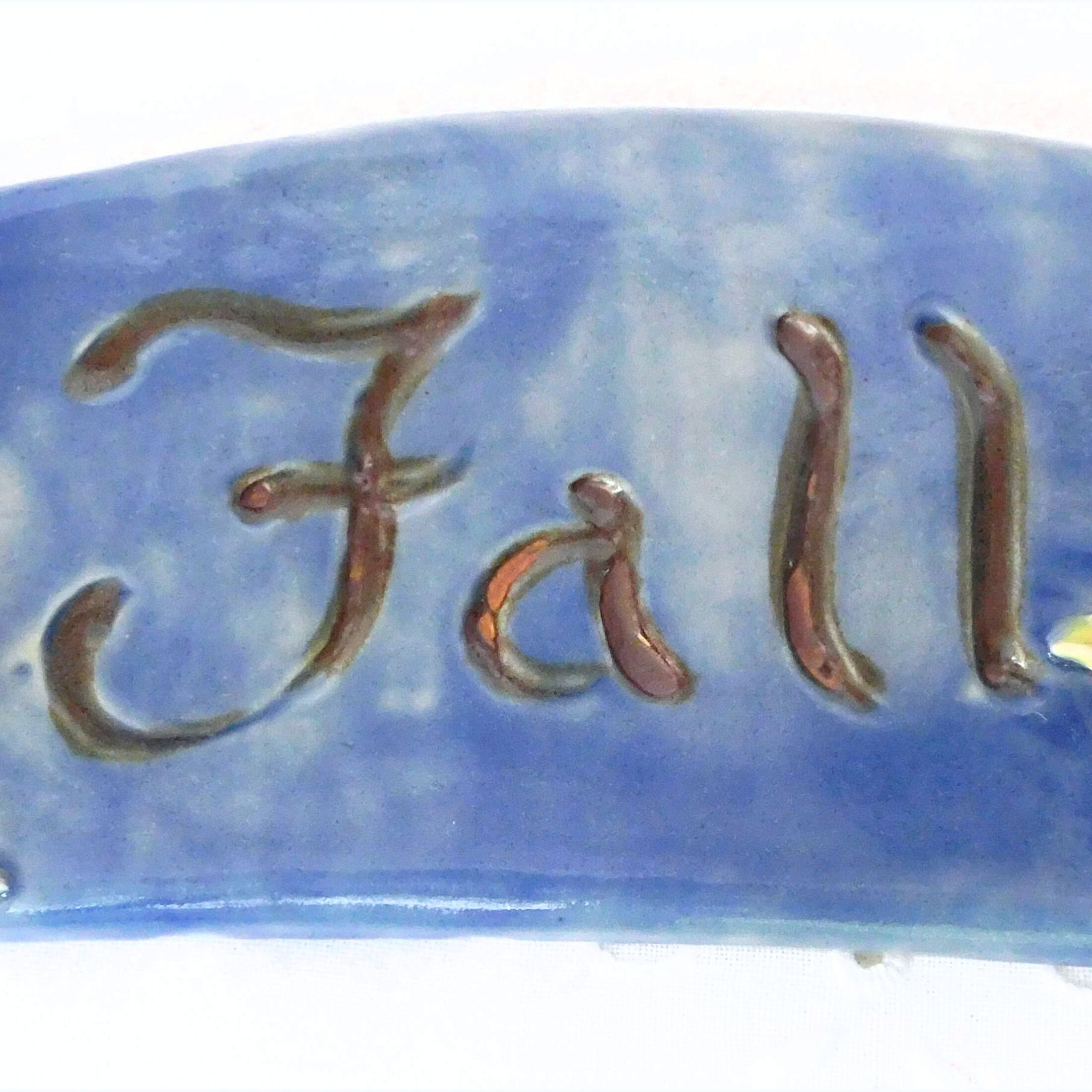 Porcelain Fall Plaque, Yellow Leaves and Brown Acorns on a Sky Blue ...