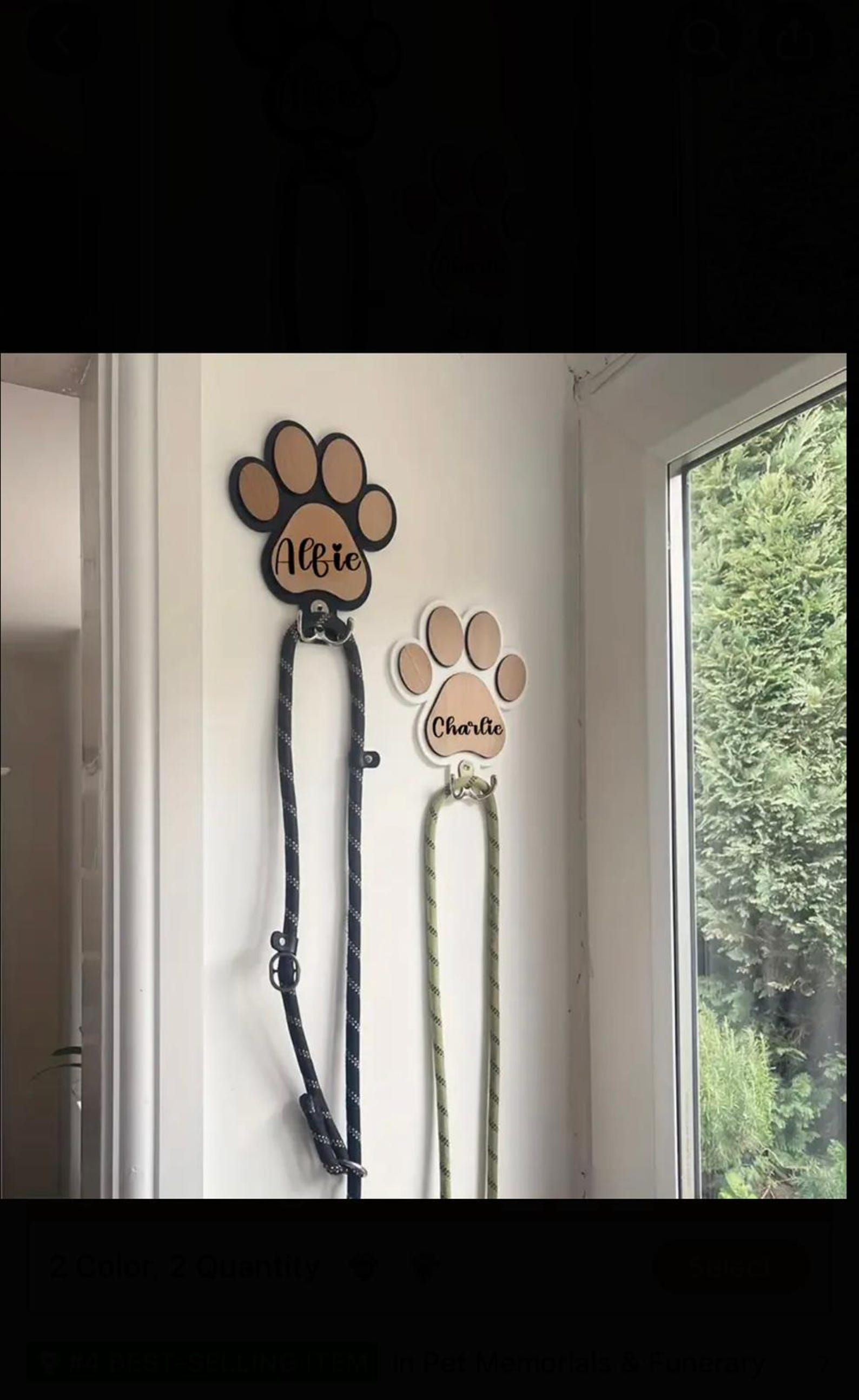 Personalized Dog Paw Leash Holder | Custom Pet Name Wall Hook | Wooden ...