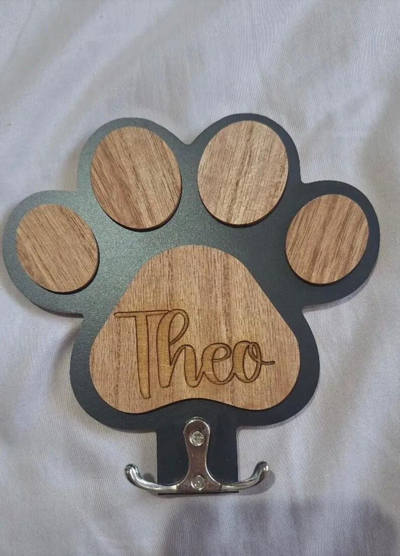 Personalized Dog Paw Leash Holder | Custom Pet Name Wall Hook | Wooden ...