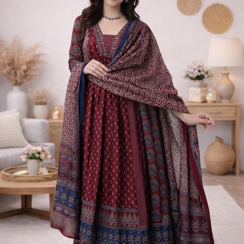 Floral Print Long Kurti - Etsy