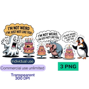 Funny Sarcastic Birthday Clip Art Bundle, Ghost Hippo Penguin PNG ...