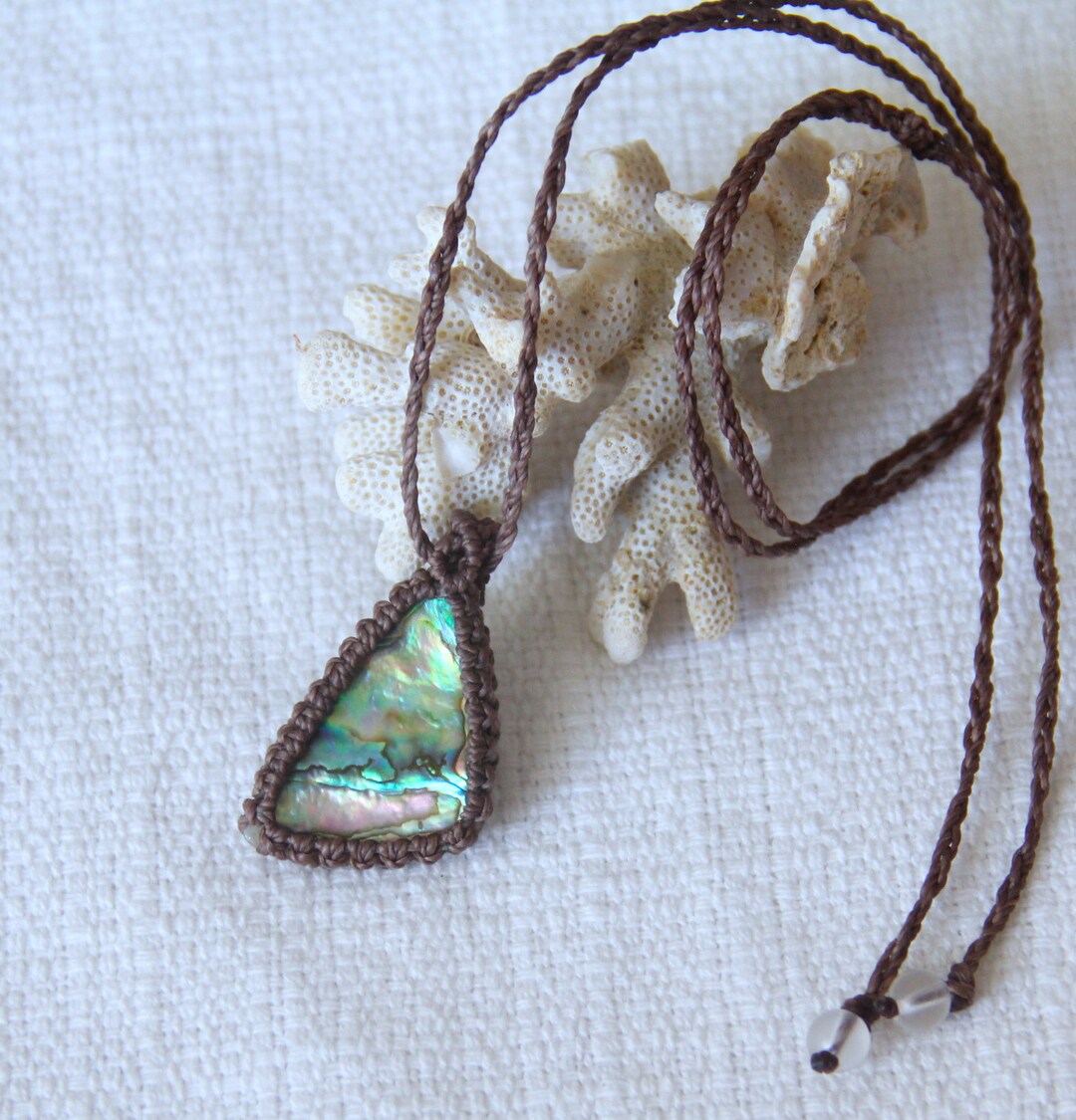 Paua Shell Macrame Necklace - Etsy