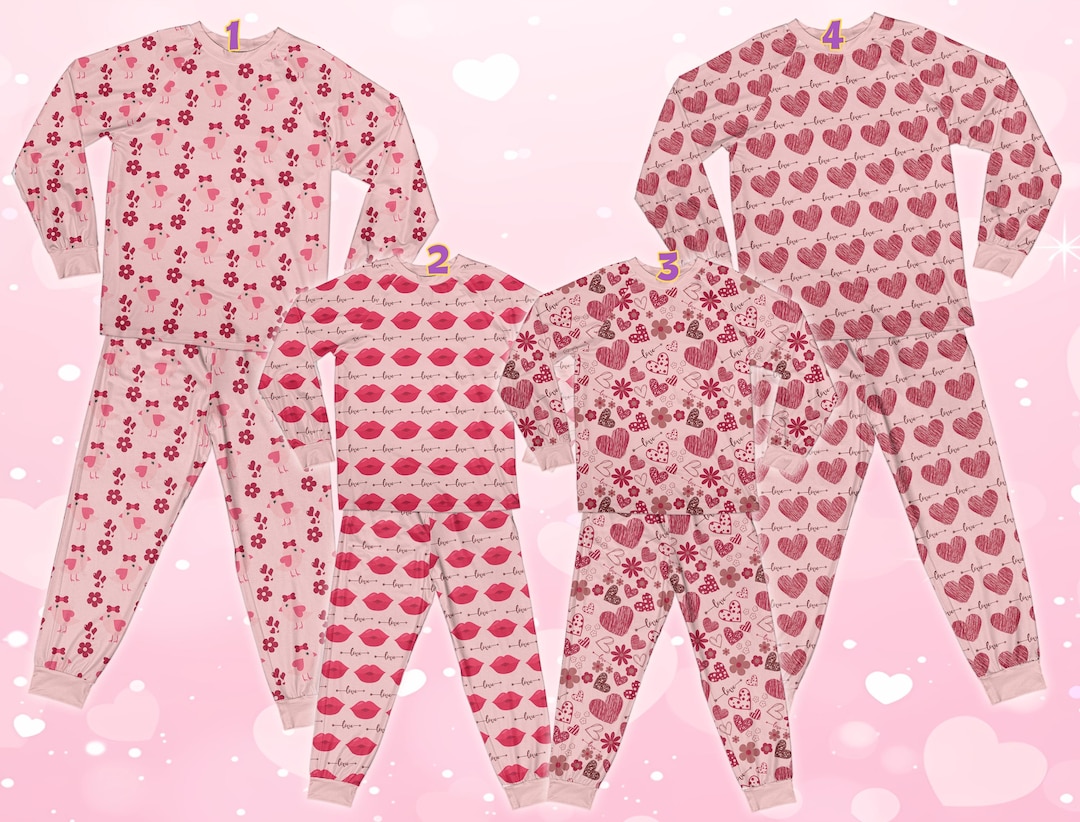 Valentine's Day Light Pink Pajama Sets, Family Matching Pjs With Flower ...