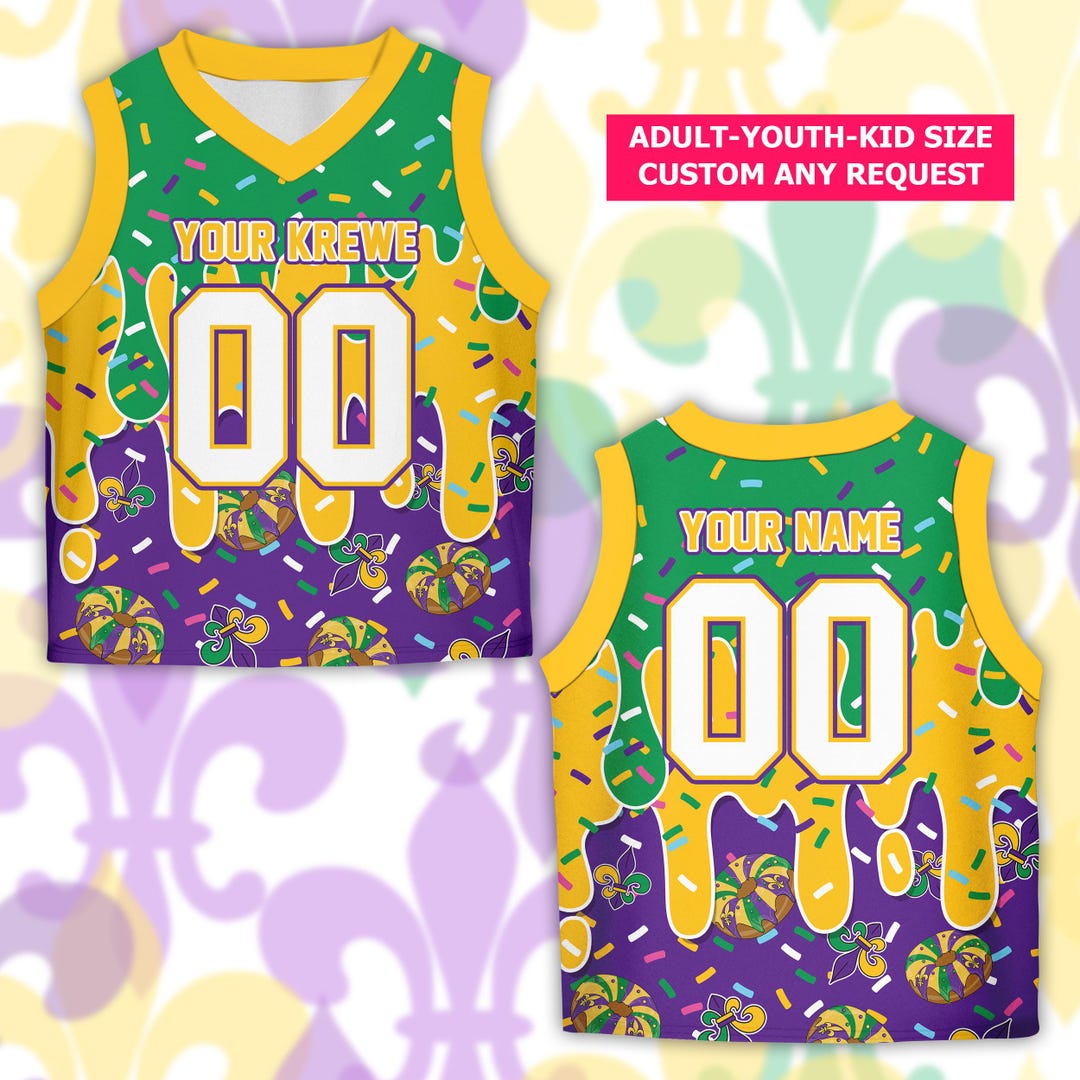 Personalized Name Mardi Gras Drip Basketball Jersey, Custom Sprinkles ...