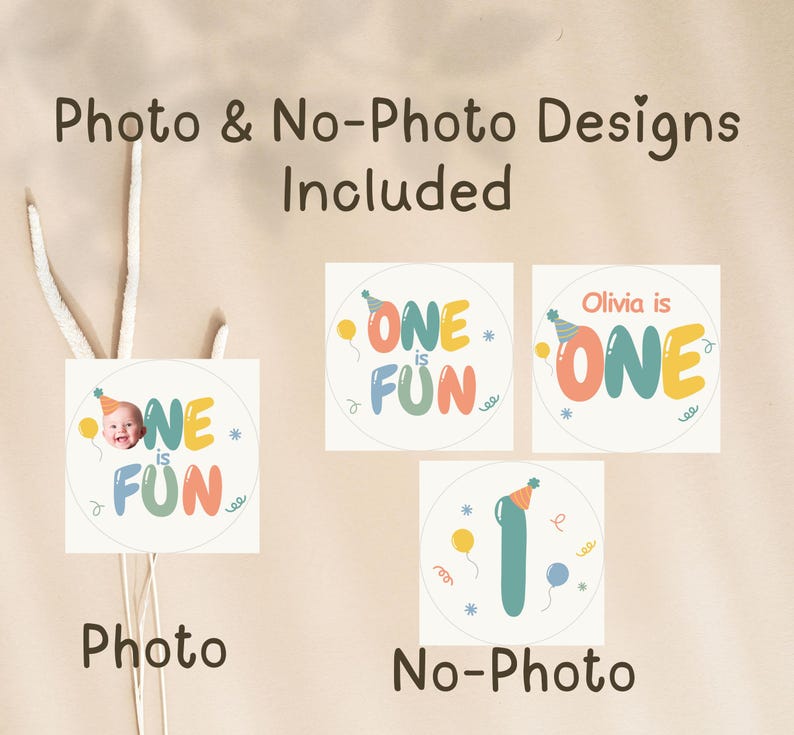 One is Fun Cake Topper Set, 1st Birthday Gender Neutral, Editable Canva ...