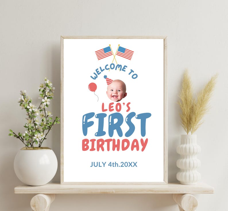 4th of July First Birthday Welcome Sign Boy All American Patriotic ...