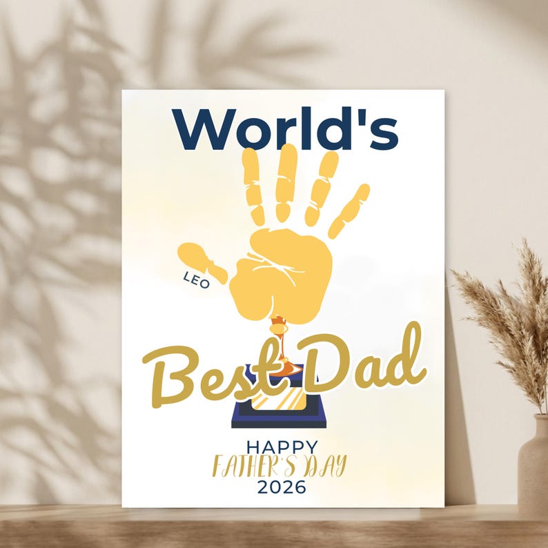 Father's Day Handprint Trophy Craft, Kids Art Gift (editable Canva) - Etsy