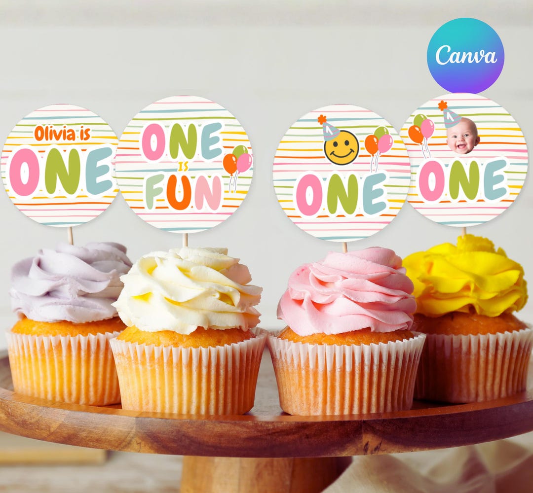 One is Fun Cake Topper Set, Gender Neutral First Party Decor, Canva ...