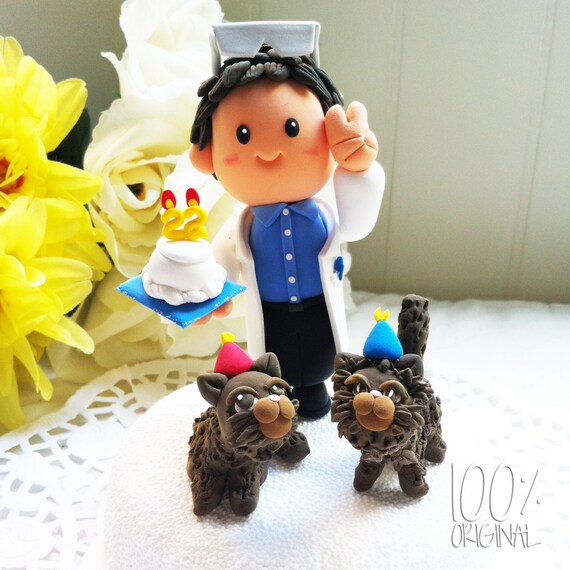 Custom Birthday Cake Topper Pharmacist and His Two Cats. | Etsy
