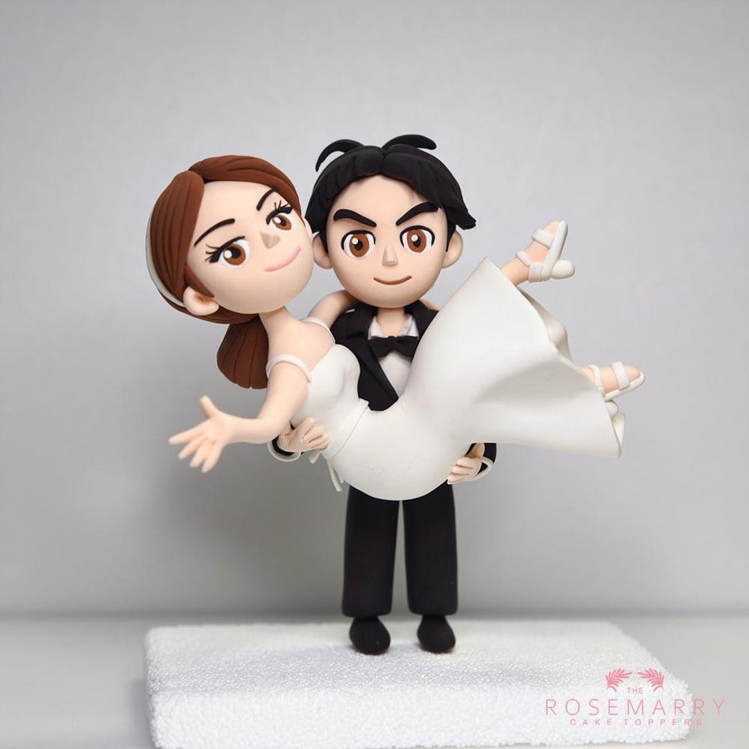 Custom Cake Topper- A Couple With the Bride Being Carried in the Groom ...