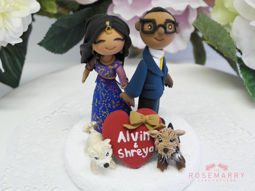Custom Cake Topper- Indian Traditional Wedding With Pet - Etsy