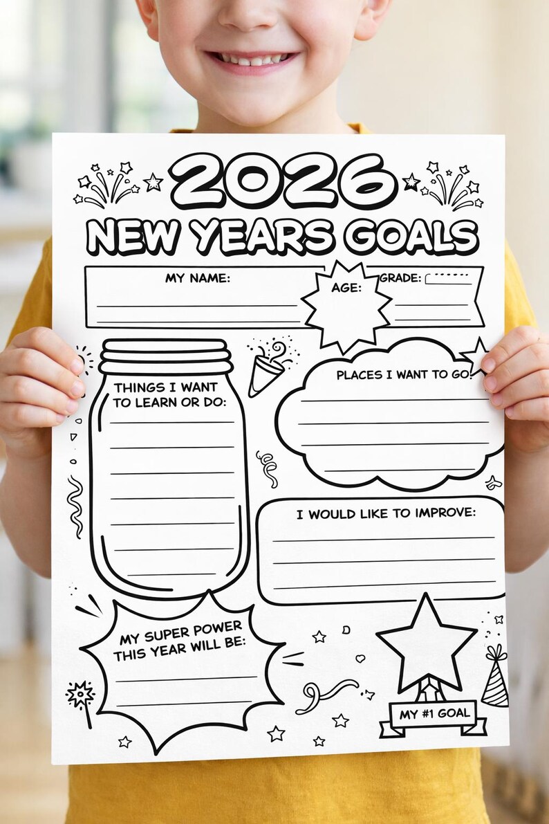 New Year’s Resolution Printable for Kids,2026 Vision Board,new Year’s ...