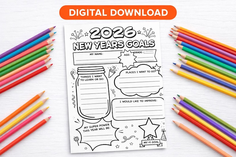 New Year’s Resolution Printable for Kids,2026 Vision Board,new Year’s ...