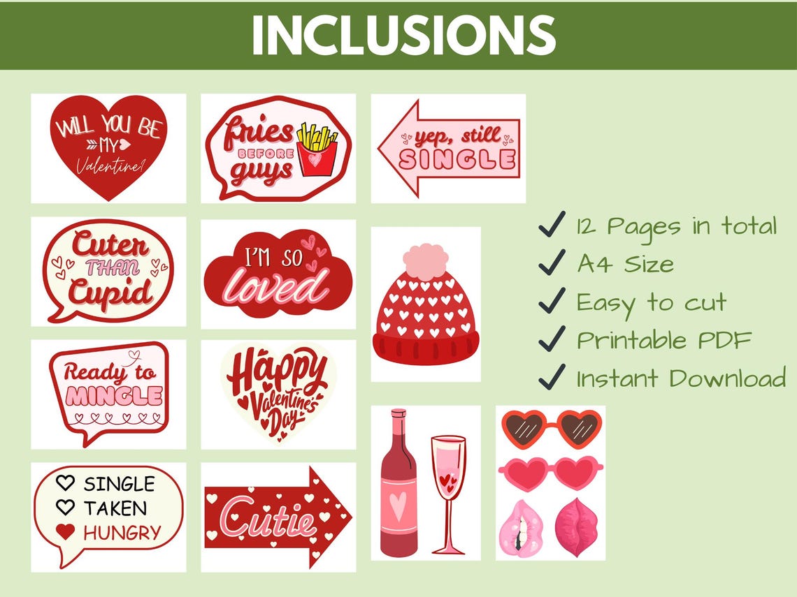 Valentine’s Day Photo Booth Props | Printable Party Props | Instant ...
