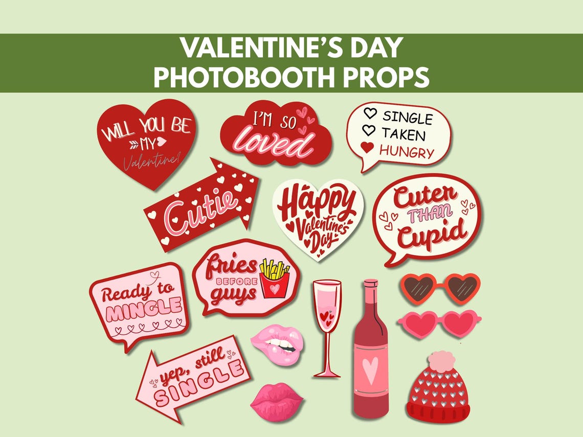 Valentine’s Day Photo Booth Props | Printable Party Props | Instant ...