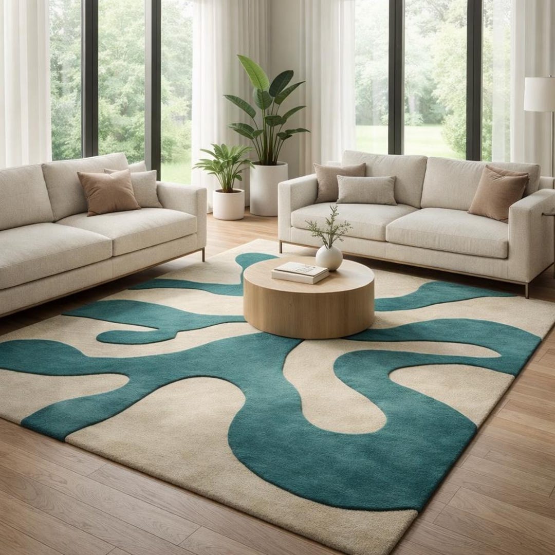 Modern Abstract Tufted Wool Rug – Handmade Organic Shape Area Rug ...