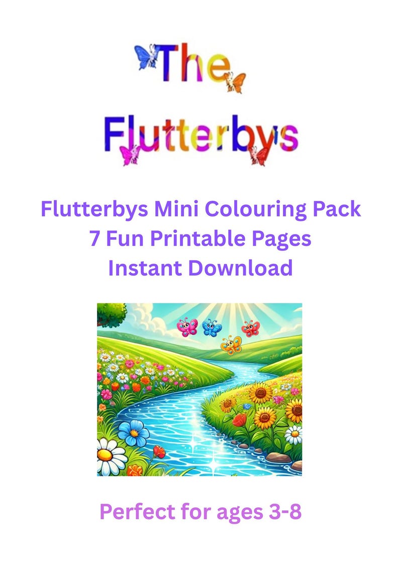Flutterbys Mini Colouring Pack – 7 Page Printable for Kids | Instant ...