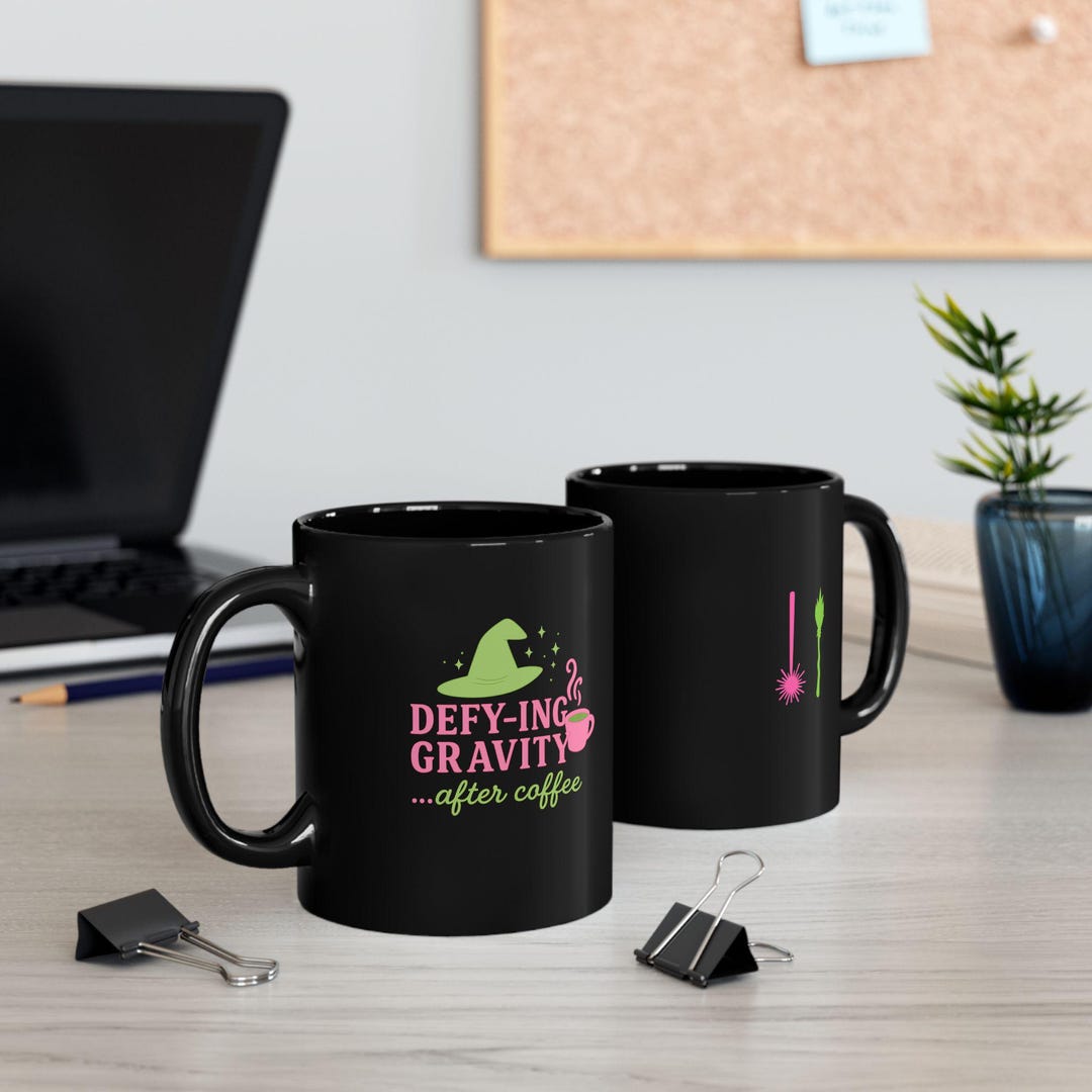 Wicked Defying Gravity Mug | Black Ceramic Coffee Cup - Etsy