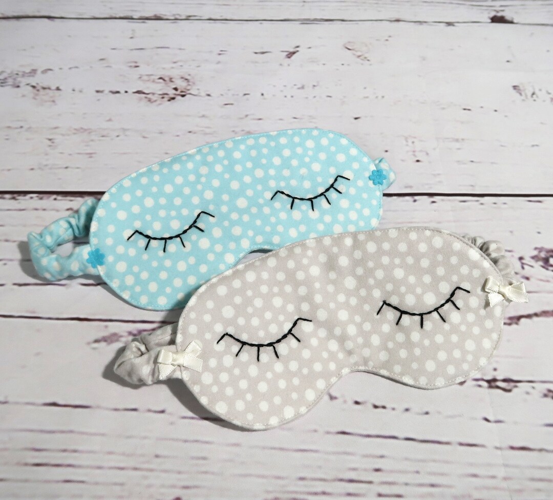 Embroidered Lashes Spotty Fabric Sleep Mask - Taupe or Blue - Etsy