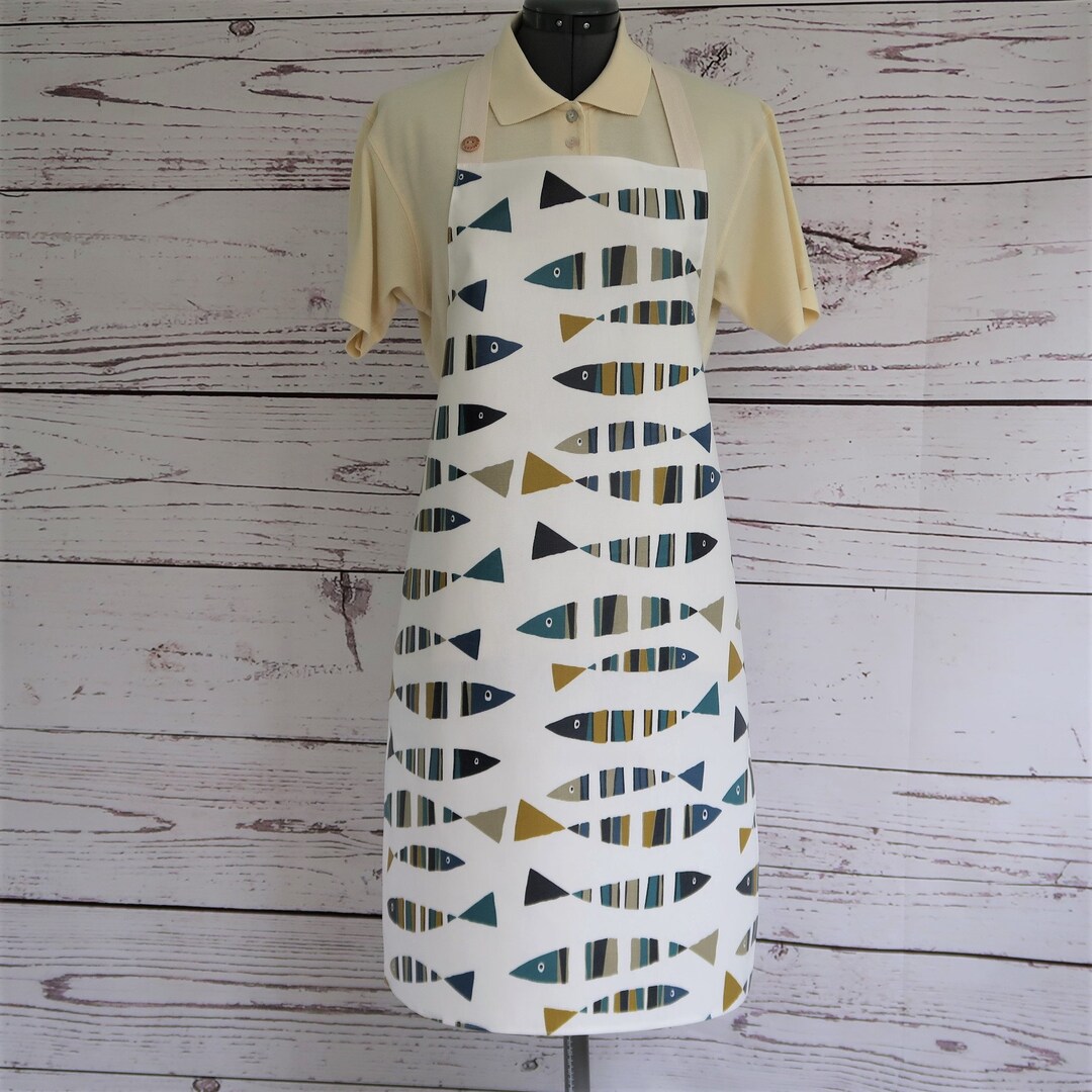 Adult Glossy Oilcloth Apron Blue Sardines - Etsy