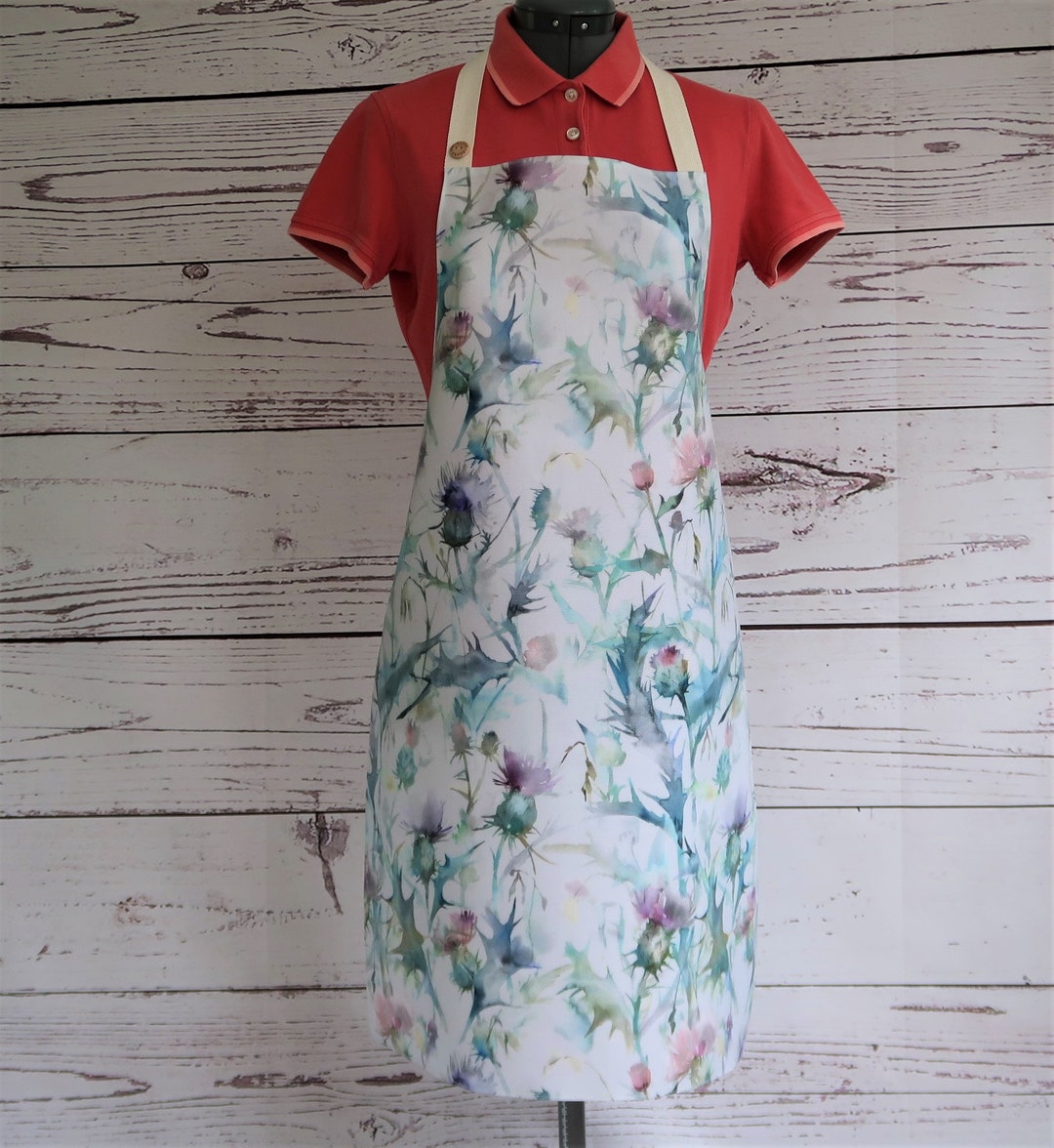 Matt Oilcloth Apron Watercolour Thistle Flower Print - Etsy