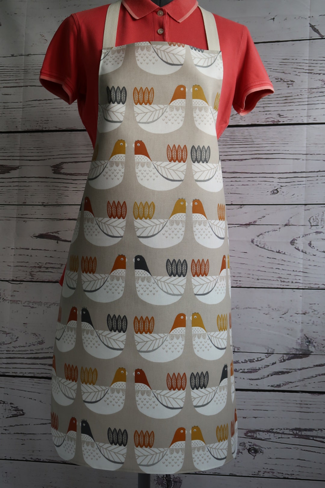 Adult Matt Oilcloth Apron - Rows of Scandi Birds - Etsy