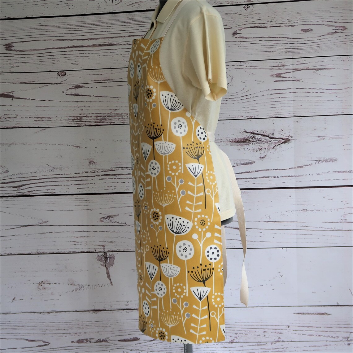 Ochre Scandi Print Oilcloth Apron Flower Pods - Etsy