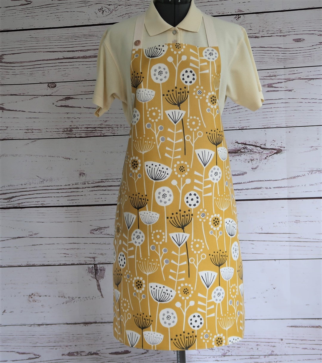 Ochre Scandi Print Oilcloth Apron, Flower Pods - Etsy