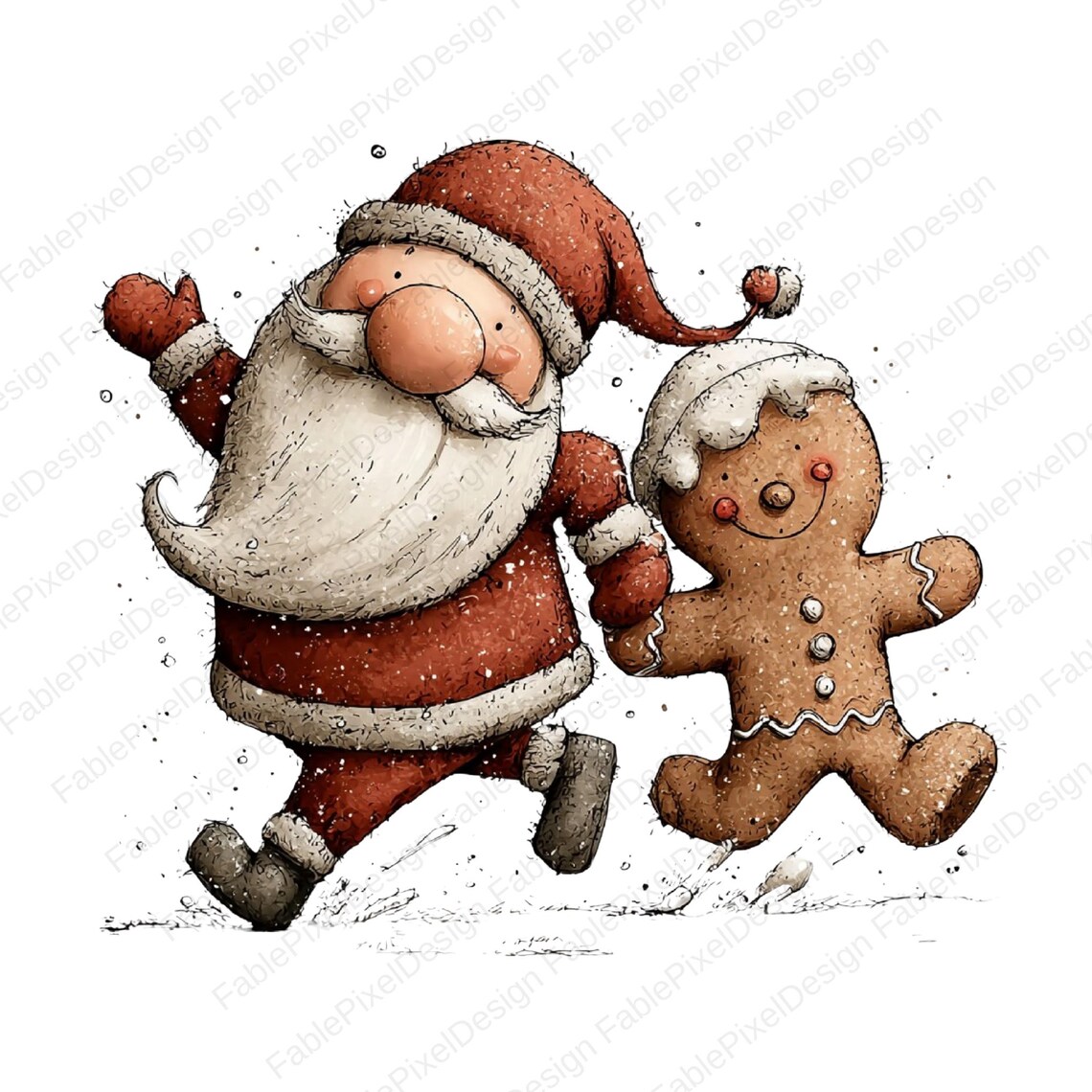 37 Whimsical Christmas Clipart, Santa Reindeer Snowman PNG, Rustic ...