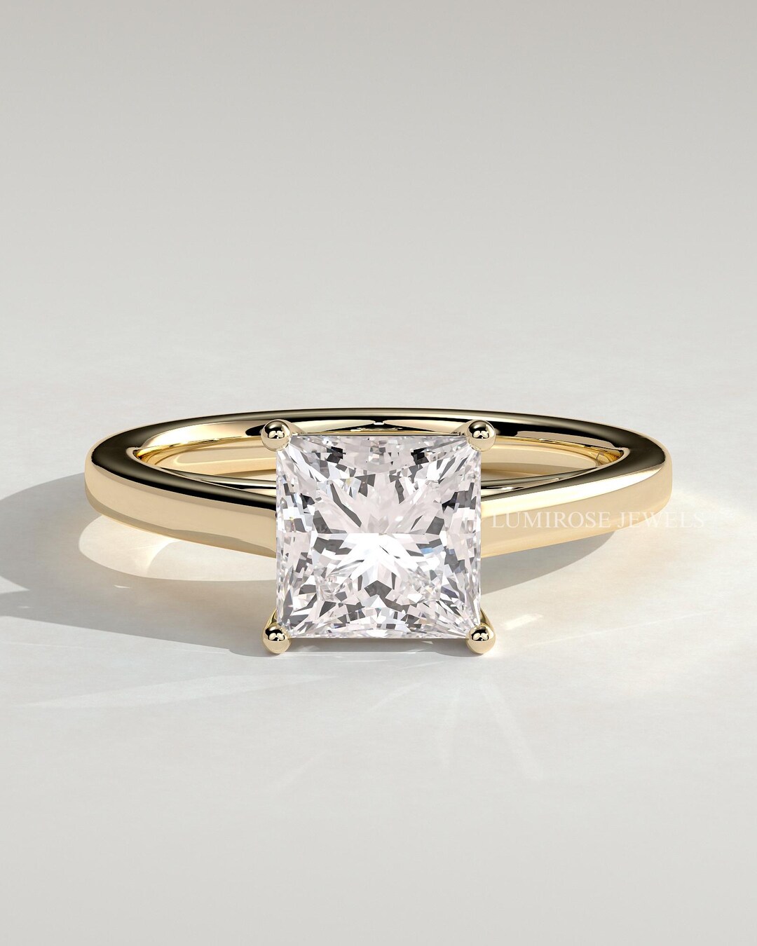 Princess Cut Hidden Halo Moissanite Engagement Ring, Wedding Ring for ...