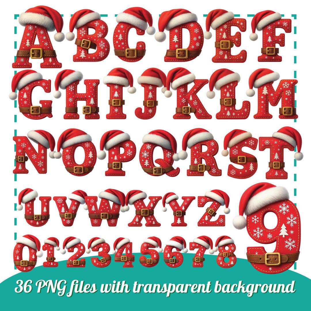 Santa Christmas PNG Alphabet | Plush Font, Letters, Numbers (digital ...
