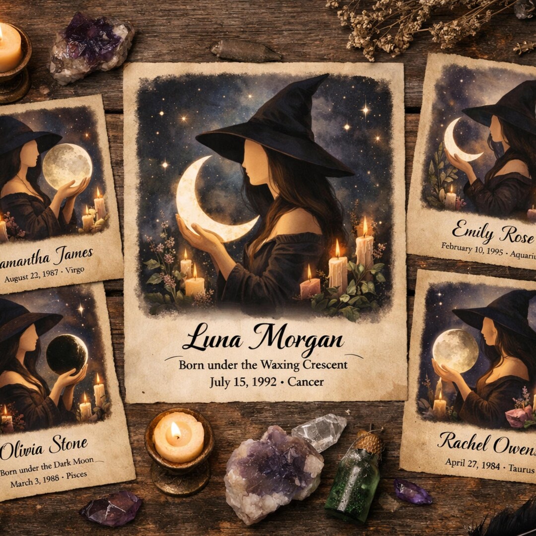 Personalized Birth Moon Witch Portrait, Custom Faceless Art (digital ...