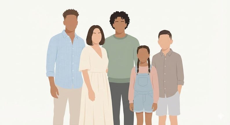 Custom Faceless Portrait, Hand-drawn Digital Family Illustration ...