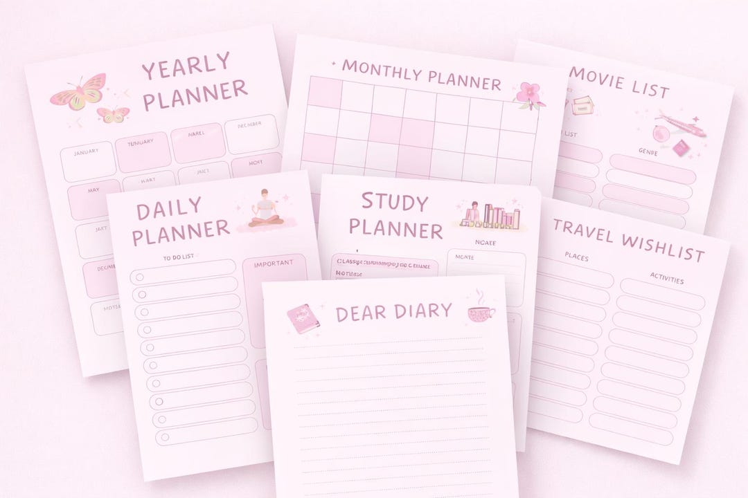 Pink Planner Bundle | Yearly, Monthly, Daily, Study (digital Download ...